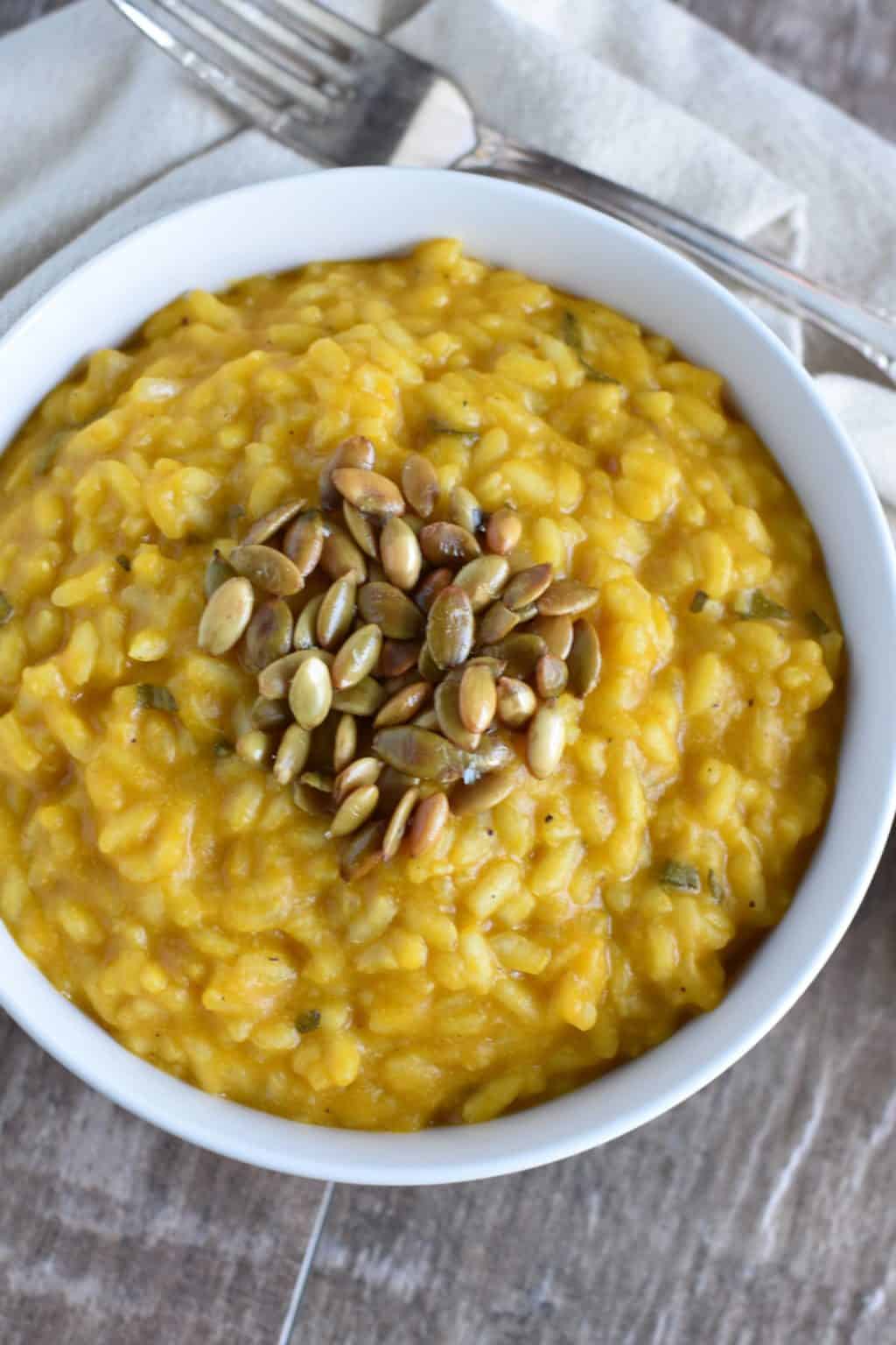 Vegan Pumpkin Risotto with Roasted Pepitas [GF] - Watch Learn Eat