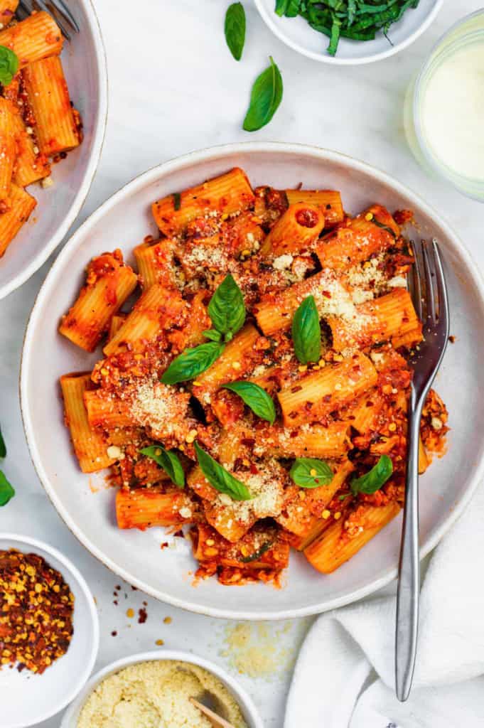 Tofu Pasta Recipe with Tomato Sauce (Vegan) - Watch Learn Eat
